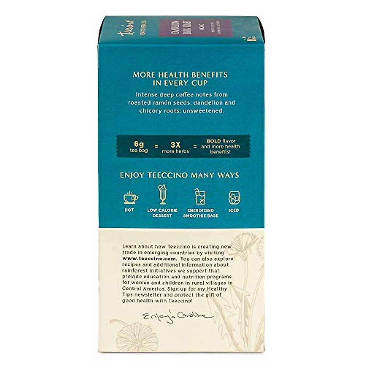 Teeccino Dandelion Herbal Tea - Dark Roast - Caffeine Free, Prebiotic, Gluten Free, 3x More Herbs - 25 Tea Bags