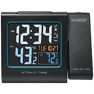 La Crosse Technology Color Projection Alarm Clock with Indoor/Outdoor Temperature & Charging USB Port, Wireless, Backlit, Black, 616-146