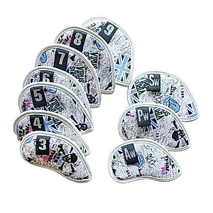 SEACLOUD 10pcs Golf Iron Head Cover UK Flag Putter Cover with Magnetic Closure Golf Club Headcover Blue