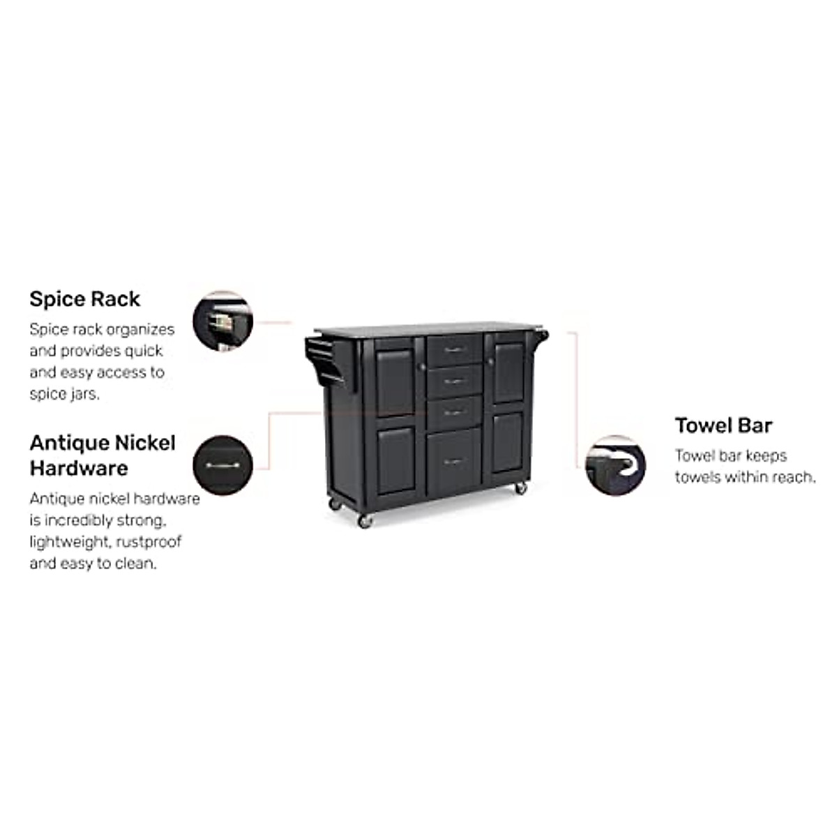 Home Styles Large Mobile Create-a-Cart Black Finish Two Door Cabinet Kitchen Cart with Salt and Pepper Granite Top, Adjustable Shelving