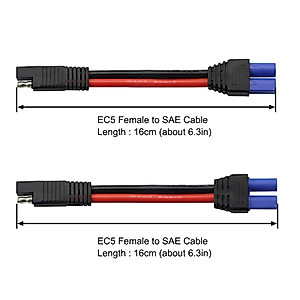 GINTOOYUN EC5 to SAE Cable,EC5 F/M Plug to SAE Connector Power Automotive Cable Wire 10AWG for Car Motor Solar Panel Batteries (EC5 Female+EC5 Male)