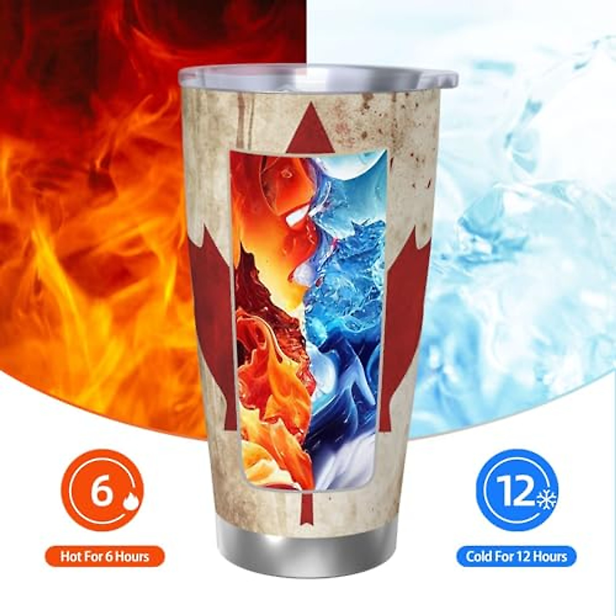 Retro Canada Flag Tumbler with Lid and Straw 20oz Stainless Steel Car Cup for Hot and Cold Drinks, Double Wall Insulated Travel Coffee Mug Reusable Drink Thermos Cup Birthday Gifts