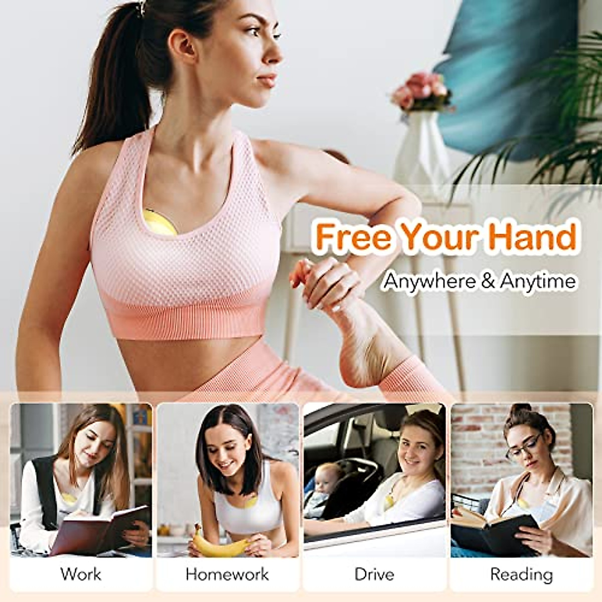 Wearable Breast Pump,Mute Breast Pump Hands Free with 2 Modes&9 Function,180ml Electric Breast Pump with Anti-Reflux Design,Portable Breast Pump Can Be Worn in-Bra-1 Pack