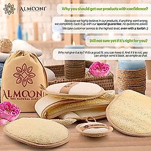 Almooni Premium Exfoliating Loofah Pad Body Scrubber, Made with Natural Egyptian Shower loofa Sponge That Gets You Clean, Not Just Spreading Soap - 2 Count( 1 Pack)