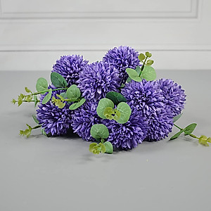 Eternal Blossom 10 Pieces of Artificial Flowers Chrysanthemum Ball Bouquet, Silk Hydrangea Bouquet, Suitable f or Home Garden Party Office Coffee House Decoration(Purple)