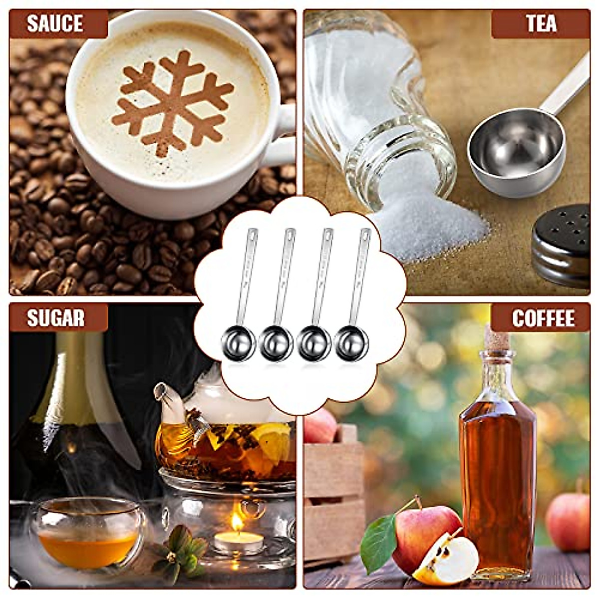 4 Pieces 2 Tablespoon Scoops with Long Handle, 30 ml Stainless Steel Coffee Spoon for Coffee Milk Fruit Powder, Measuring Dry and Liquid Ingredients, Spice Jar, Cooking Baking, Leveler