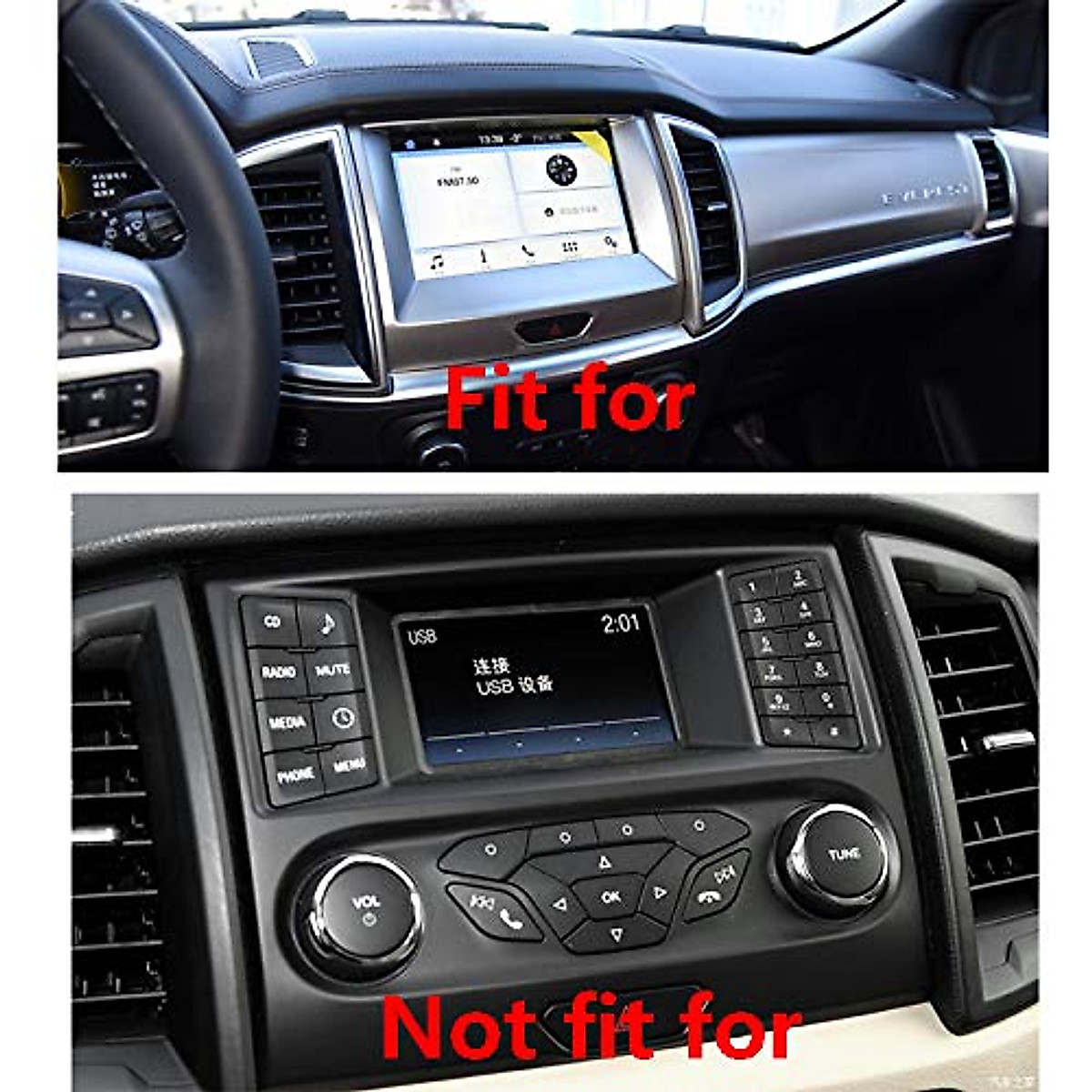 ruihe Carbon Fiber Color Inner Center Navigation Frame Cover Fit for Ford Ranger 2015 2016 2017 2018 2019 2020 2021