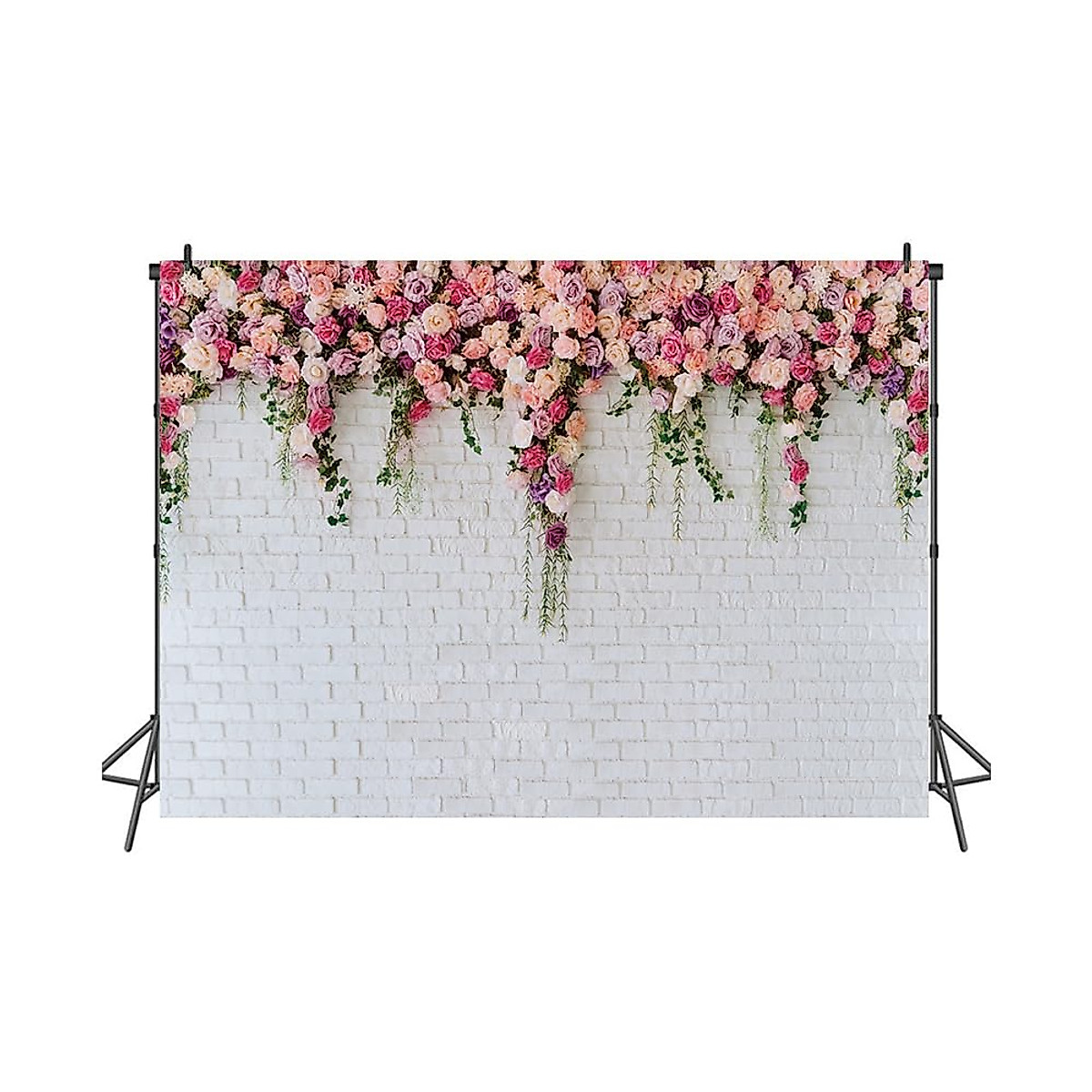 LTLYH 8x6ft White Brick Wall Flowers Backdrop Valentine's Day Theme Photography Backdrop Mother's Day Wedding Bridal Baby Shower Birthday Party Decor Banner 134