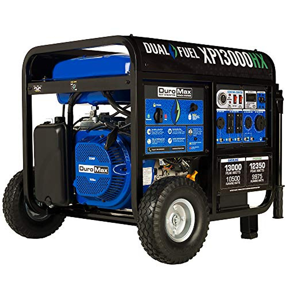 DuroMax XP13000HX Dual Fuel Portable Generator - 13000 Watt Gas or Propane Powered - Electric Start w/ CO Alert, 50 State Approved, Blue