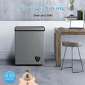 LifePlus Chest Freezer - Compact Deep Freezer Small Freezer 7 Adjustable Temperature with Removable Basket, 3.5 Cubic Feet Energy Saving Super Quiet for Garage, Office, Kitchen, or Apartment, Gray