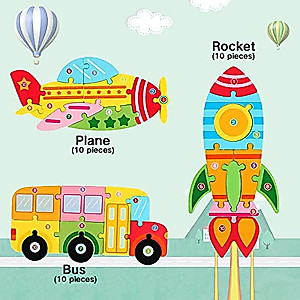 Wooden Toddler Puzzles for Kids Ages 2-4 Montessori Toys for 2 3 4 Year Old Boys Girls Toddler Educational Developmental Toys Gifts Numbers Colors Shapes Early Learning Vehicle Puzzle Toys(3 Packs)