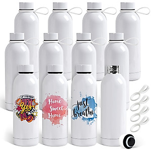 PlanetFlame 12 Pack 17 oz Sublimation Tumblers Bulk, Double-wall Insulated Stainless Steel Water Bottle Sublimation with Silicone Ring for Office,Gym,Travel, White