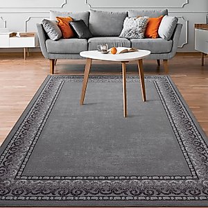 Antep Rugs Alfombras Bordered Modern 8x10 Non-Slip (Non-Skid) Low Pile Rubber Backing Indoor Area Rug (Gray, 7'10" x 10')