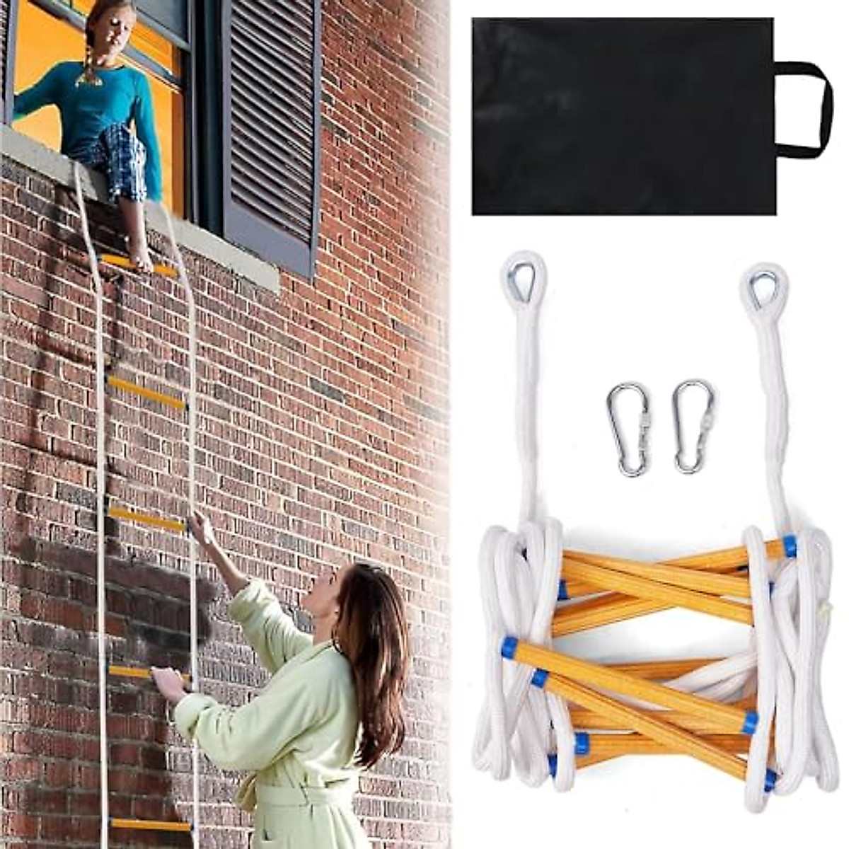 Rope Ladder, Fire Escape Ladder Flame Resistant Emergency Ladder for Portable Fire Safety Ladder Weight Capacity up to 2000 Pounds(16F/5M)