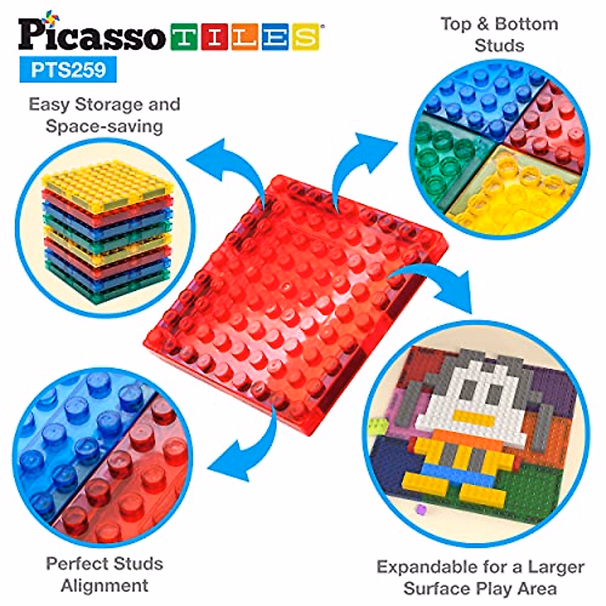 PicassoTiles 259 Piece Magnetic Brick Tile + Building Block Combo STEM Toy Set Compatible with Other Magnet Tiles Educational Toys for Children Ages 3 Years +