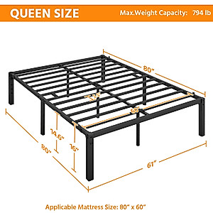 Yaheetech Queen Bed Frame with Storage Space, No Box Spring Needed, 16 Inches Powerful Storage Space, Sturdy Steel Slat Support, Black