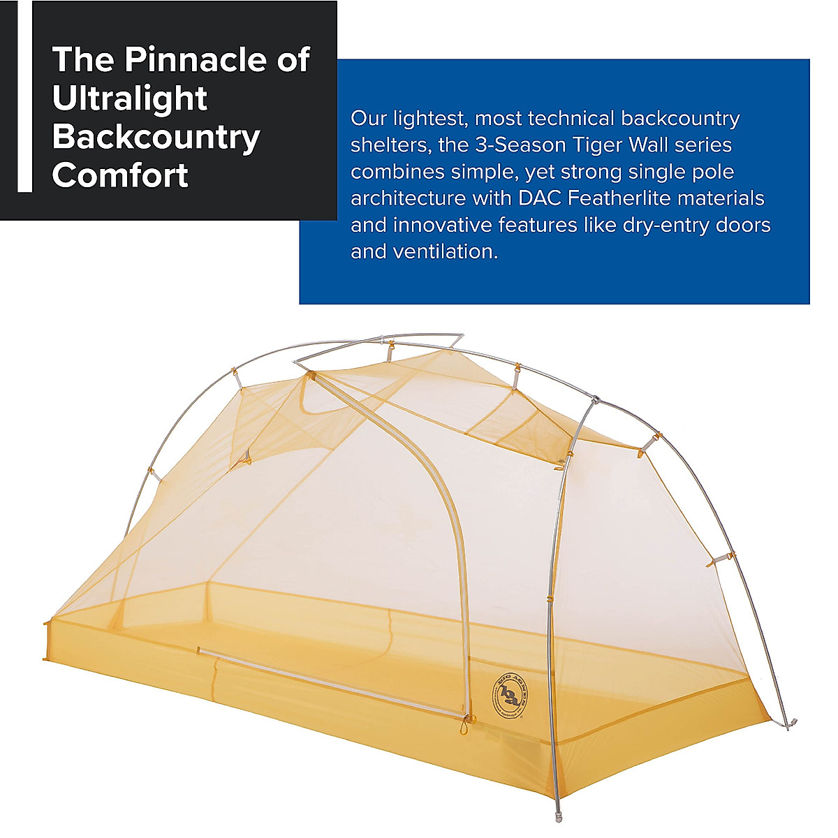Big Agnes Tiger Wall UL1 Ultralight Tent with UV-Resistant Solution Dyed Fabric