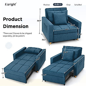 Esright 40 Inch Sleeper Bed 3-in-1 Convertible Futon Chair Multi-Functional Sofa Adjustable Reading Sofa with Modern Linen Fabric, Royal Blue