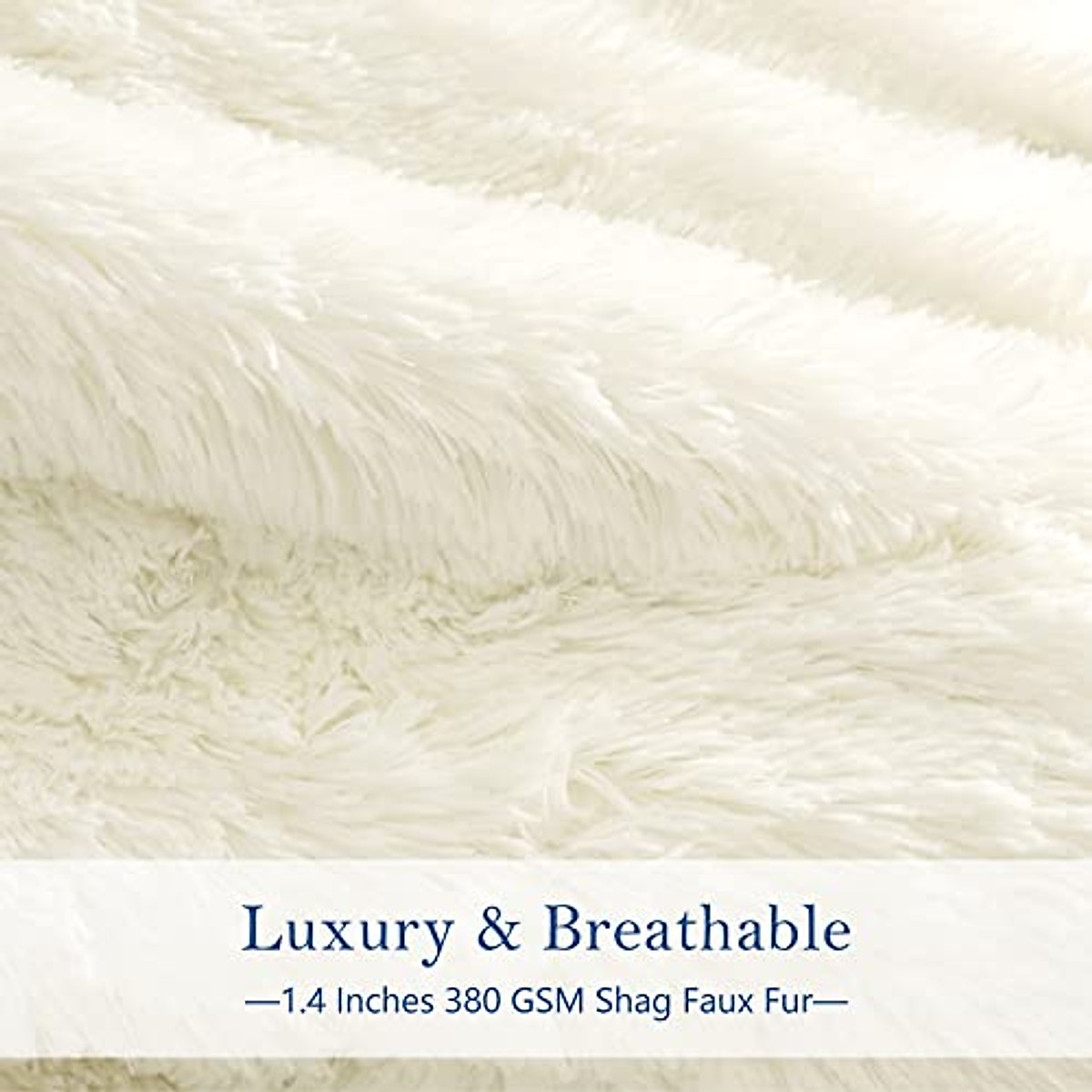 EASELAND Soft Faux Fur and Sherpa Shaggy Throw Blanket, Reversible Warm Thick Fleece Fuzzy Shag Throws, Luxury Furry Plush Fluffy Decorative Cozy Blankets for Couch Sofa Bed Chair, Ivory,90×90 inches