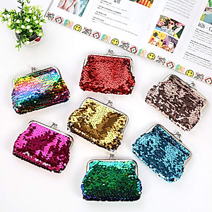 LOVESTOWN Sequin Coin Purses, 6 Pcs Sequins Mini Wallets Glitter Reversible Magic Flip Sequins Purses for Kids Party Favors Gifts