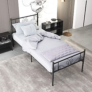 Weehom 12.7 Inches Metal Platform Bed Frame/Sturdy Strong Steel Noise Free/None Slip Mattress Foundation/No Box Spring Needed/Platform Twin Size Bed Black