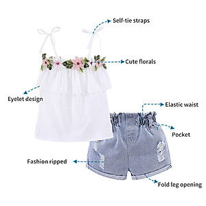 Mud Kingdom Outfits for Toddler Girls White Halter Tops and Shorts Ripped Denim 3T