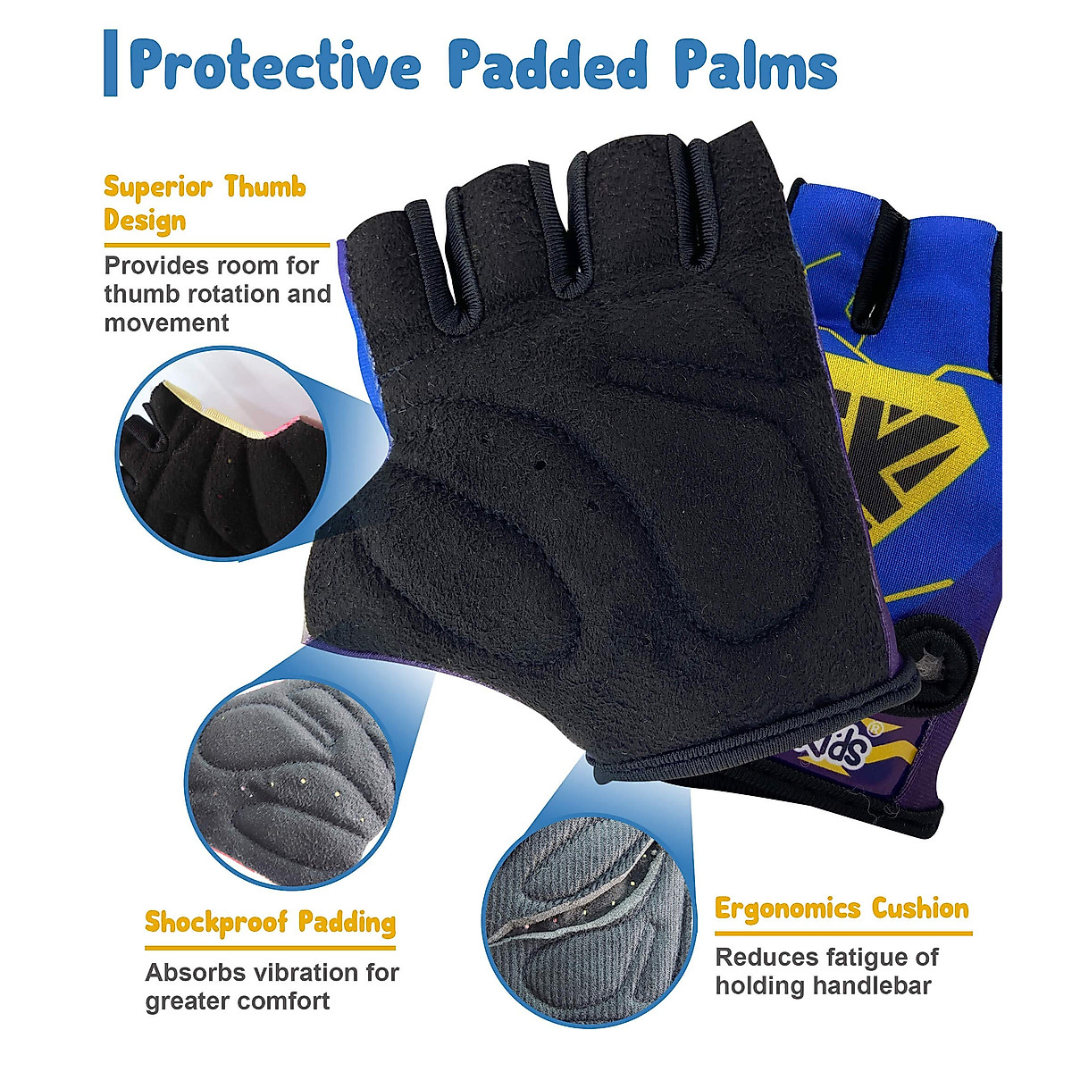 Kids Bike Gloves for Balanced Bike Mountain Bicycle Biking I Breathable Fingerless Toddler Kids Cycling Gloves with Extra Protective Cushions I CPSIA Certified Riding Gloves for Girl Boy