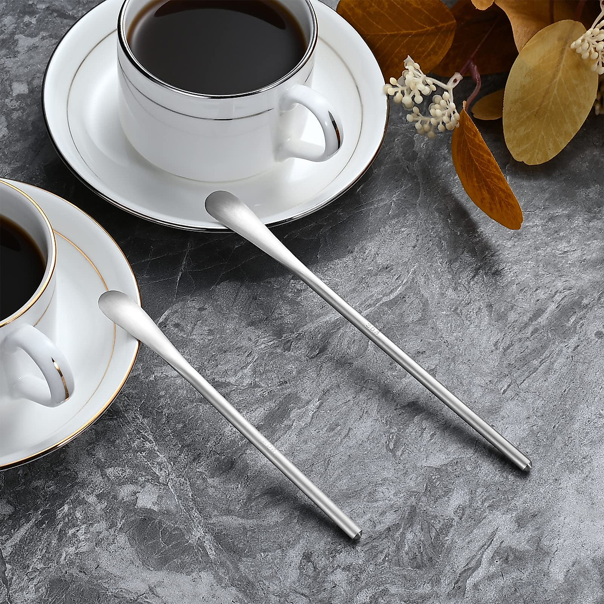 5Inch/12.8cm Coffee Stirrers Spoon,Silver Stainless Steel 304# Coffee Stir Sticks,Round Solid Handle Cocktail Beverage Iced Tea Stirring Stick,Drink Mixing Spoon,Set of 4