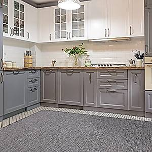 Machine Washable Tonal Design Jute Back 5x7 Reversible Indoor/Outdoor Area Rug for Patio, Living Room, Bedroom, Office, Dining Room, 5'3" x 6'11", Gray