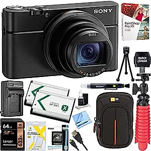 Sony DSC-RX100M6 RX100 VI Cyber-Shot Digital Camera 20.1 MP with 24-200mm Zoom Lens + Lexar 64GB SDHC/SDXC UHS-I Card + Dual Battery Kit + Accessory Bundle