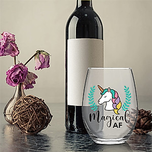 Pishovi Magical AF Wine Glass with Gift Box, Funny Stemless Glass, Gift for Unicorn Lovers, Fairy Funny Bridal Shower Gift, Mother's Day Christmas Birthday Mystery Gift for Mom Sister BFF