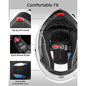 YEMA Modular Motorcycle Helmets, DOT Approved Full Face Motorcycle Helmet with Flip Up Dual Visor, Helmets for Adults Motorcycle Men Women Helmets for Street Scooter ATV E-bike - YM-926 White