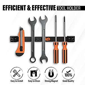 12" Magnetic Tool Holder Strip - A Tool Magnet Bar for Garage Organization, Shop Organization, and Workbench Accessories - Best Gift for Men - Easy To Install in Workshop - Mounting Screws Included.