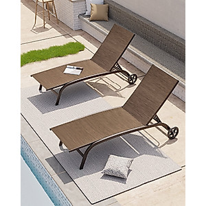 Crestlive Products Outdoor Chaise Lounge Chairs with Wheels Set of 3, Pool Lounge Chairs with 5 Adjustable Position for Patio, Poolside, Yard, Brown