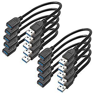 SAITECH IT 10 Pack 15cm Short USB 3.0 Male A to Female A Extension Cable 5GBps for Laptop/PC/Printers- Black