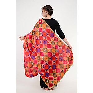 Phulkari Dupattas for Womens Hand Embroidered in Amritsar Punjabi Mirrors Fulkari Design