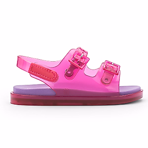 mini melissa Wide Jelly Sandal for Babies/Toddler - Soft, Flexible Summer Jelly Shoes for Toddler Girls with Double Straps, Adjustable Buckles and Hook & Loop Rear Fastener, Pink/Lilac, 8