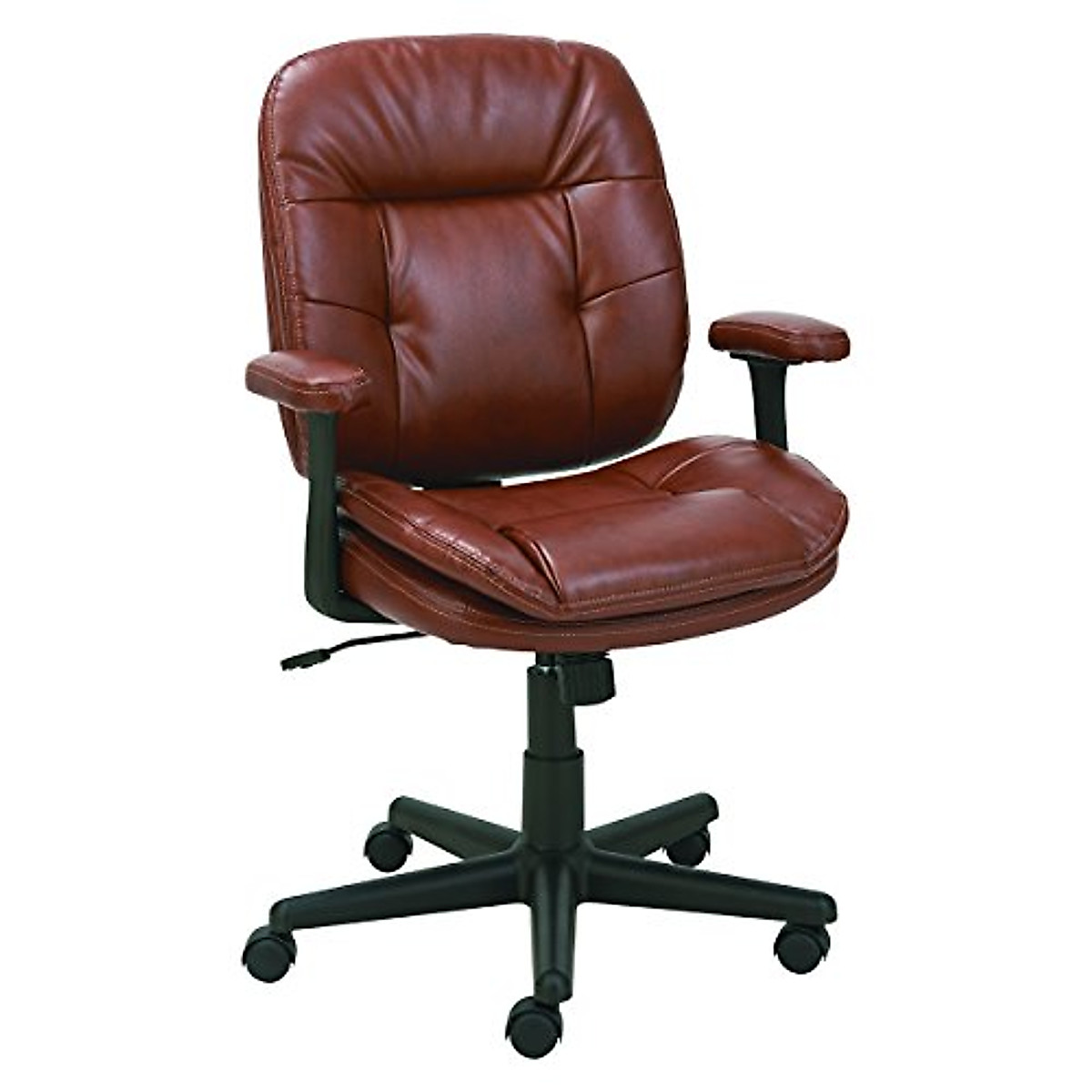 OIF Swivel/Tilt Leather Task Chair, Fixed T-Bar Arms, Chestnut Brown