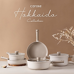 CAROTE 16pcs Pots and Pans Set Non Stick, Nonstick Kitchen Cookware Sets, Induction Cookware Sets with Stay-Cool Handle, Beige and Taupe