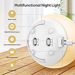 Night Light for Kids, USB Rechargeable Beside Lamp with Dimmable,Warm Light,7 Colors Changing,Touch Control, 0.5/1hour Timer for Nursery, Baby,Bedroom,Camping,Gift