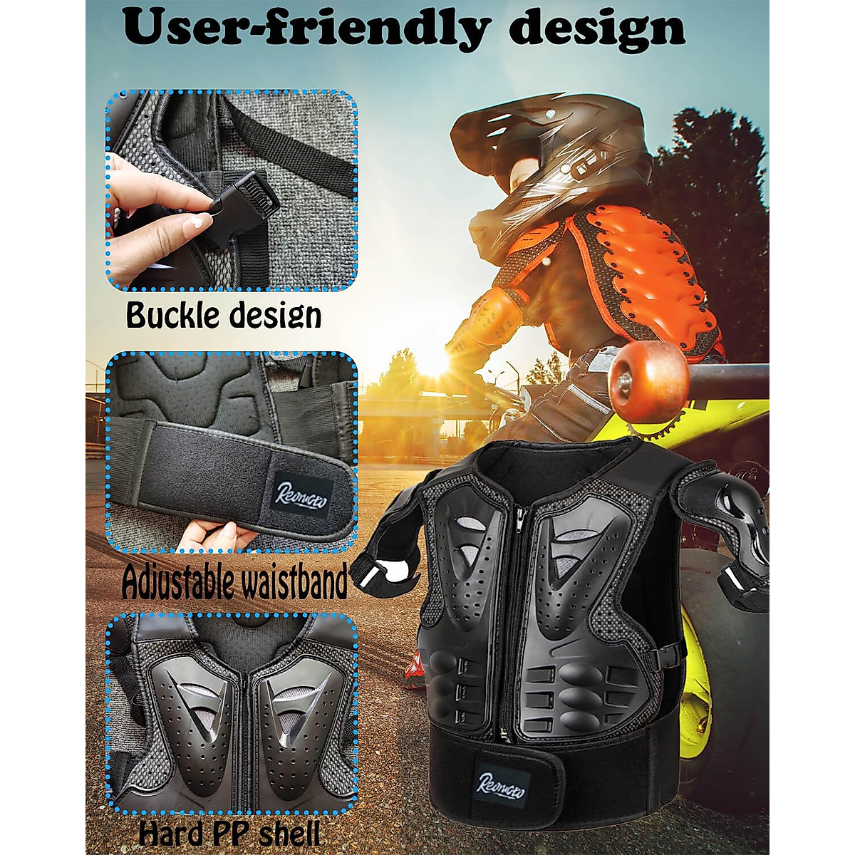 Reomoto Kids Full Body Protector Youth Dirt Bike Gear for Motorcycle Cycling Skiing Motorbike Riding Bike Vest with Knee Elbow Protectors