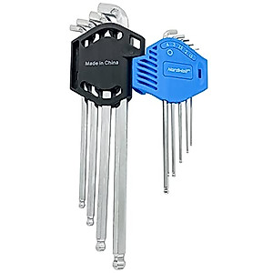 NordWolf 9-Piece Metric Ball End Stubby Allen Wrench Set, Long Arm S2 Steel Hex L-Keys, Sizes 1.5mm to 10mm