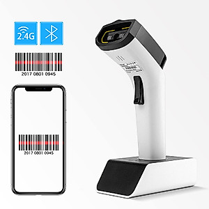 NETUM Fashionable Bluetooth Wireless 1D Barcode Scanner, Hands Free CCD Barcode Reader with Stand and Built-in Memory, Works with MAC OS, Windows, iOS, Android -DS5000