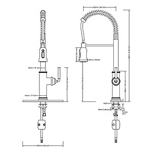 RKF Commercial Kitchen Faucet with Pull Down Spray Head,Single Lever Handle Pull Down Sprayer Kitchen Faucet with Deck Plate and Soap Dispenser,Brushed Nickel,PD05T-32/BN