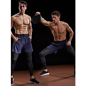 NELEUS Men's 7" Workout Running Shorts with Pockets,6056,3 Pack,Black/Grey/Navy Blue,L,EU XL