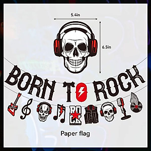 LARRAZABAL 25PCS Rock and Roll Party Decorations Include Born to Rock Glitter Banner, Rock and Roll Hanging Swirls and Honeycomb Centerpieces for Birthday Baby Shower Party Supplies