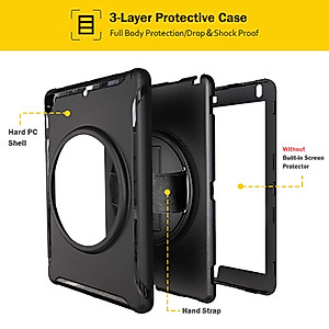 ProCase Rugged Heavy Duty Case for iPad 9.7 2018 iPad 6th Gen / 2017 iPad 5th Gen, iPad Pro 9.7 Case, iPad Air 1/2 Case, Shockproof Cover with Handle and Rotating Kickstand for iPad 9.8 Black