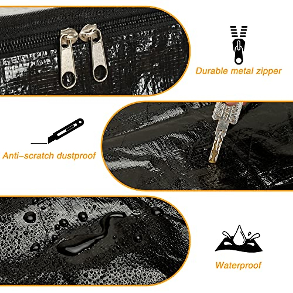 Fixwal XXL Moving Bags Jumbo Extra Large Heavy Duty Storage Bags Moving Totes Alternative to Moving Boxes, Stronger Straps Strong Handles & Zippers, Storage Totes for Clothes, Comforters (Black-3 Set)