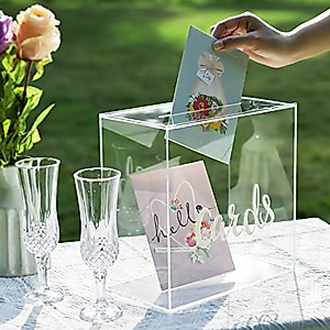 Acrylic Wedding Card Box, Clear Card Box for Reception, Elegant Wedding Envelope Box, Baby Bridal Shower Money Gift Card Box with Slot for Party, Wishing Well, Birthday, Graduation, 10x10x5.5 inch