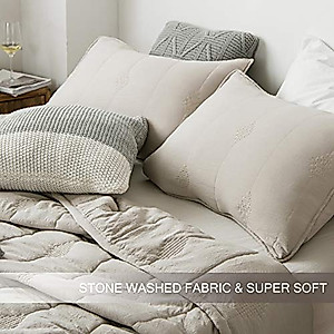 ANNA.Z HOME 3 Pc Mini Quilt Comforter Set. Stone Washed Soft Fabric. Down Alternative Microfiber Fill. Allover Embroidery Stitching. Machine Washable. Solid Colors. (Feather Gray, Queen Set)